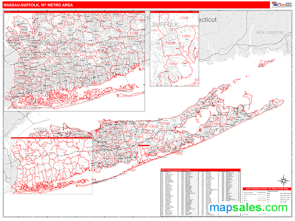 Nassau Suffolk Ny Metro Area Wall Map Premium Style B