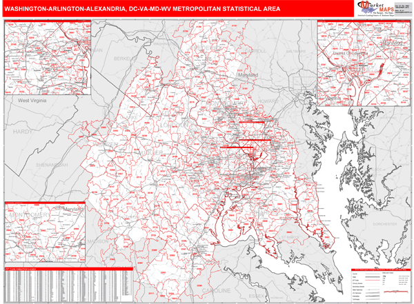 Washington-Arlington-Alexandria, DC Metro Area Wall Map Red Line Style ...