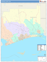 Harrison County, MS Wall Map Color Cast Style by MarketMAPS