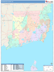 Washington County, RI Wall Map Color Cast Style by MarketMAPS
