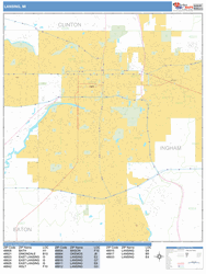 Lansing Michigan Zip Code Wall Map (Basic Style) by MarketMAPS