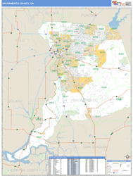 Sacramento County, CA Zip Code Wall Map Basic Style by MarketMAPS