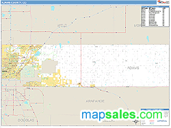 Adams County, CO Zip Code Wall Map Basic Style by MarketMAPS