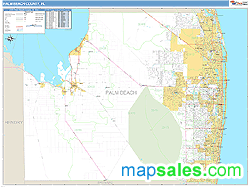 Palm Beach County, FL Zip Code Wall Map Basic Style by MarketMAPS
