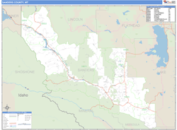 Sanders County, MT Zip Code Wall Map Basic Style by MarketMAPS