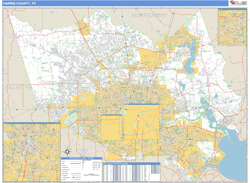 Harris County, TX Zip Code Wall Map Basic Style by MarketMAPS