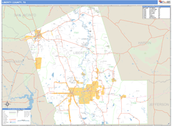 Liberty County, TX Zip Code Wall Map Basic Style by MarketMAPS