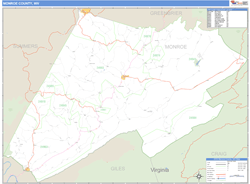 Monroe County, WV Zip Code Wall Map Basic Style by MarketMAPS