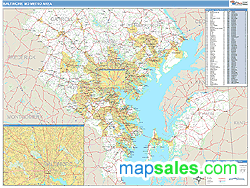 Baltimore, MD Metro Area Zip Code Wall Map Basic Style by MarketMAPS