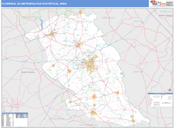 Florence, SC Metro Area Zip Code Wall Map Basic Style by MarketMAPS