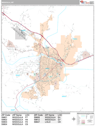 Missoula Montana Zip Code Wall Map (Premium Style) by MarketMAPS