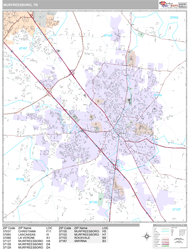 Murfreesboro Tennessee Zip Code Wall Map (Premium Style) by MarketMAPS