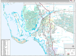 Lee County, FL Zip Code Wall Map Premium Style by MarketMAPS