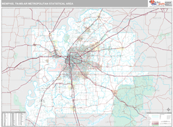 Memphis, TN Metro Area Zip Code Wall Map Premium Style by MarketMAPS