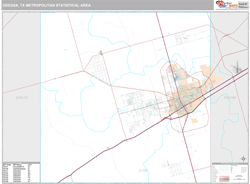 Odessa-Midland, TX Metro Area Zip Code Wall Map Premium Style by MarketMAPS