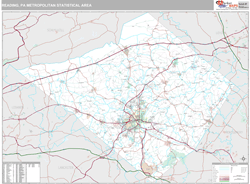 Reading, PA Metro Area Zip Code Wall Map Premium Style by MarketMAPS