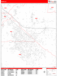 Nampa Idaho Zip Code Wall Map (Red Line Style) by MarketMAPS