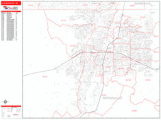 Albuquerque New Mexico Zip Code Wall Map (Red Line Style) by MarketMAPS