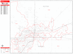 Amarillo Texas Zip Code Wall Map (Red Line Style) by MarketMAPS