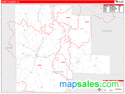 Fayette County, AL Zip Code Wall Map Red Line Style by MarketMAPS