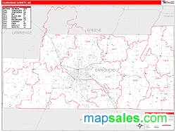 Craighead County, AR Wall Map Red Line Style by MarketMAPS