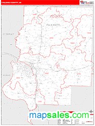 Faulkner County, AR Wall Map Red Line Style by MarketMAPS