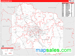 Alachua County, FL Zip Code Wall Map Red Line Style by MarketMAPS