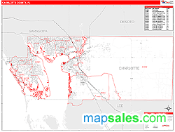 Charlotte County, FL Zip Code Wall Map Red Line Style by MarketMAPS
