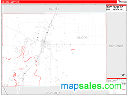 DeSoto County, FL Zip Code Wall Map Red Line Style by MarketMAPS