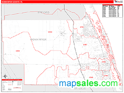 Indian River County, FL Zip Code Wall Map Red Line Style by MarketMAPS