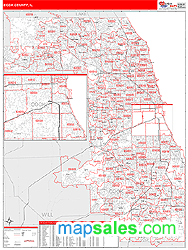 Cook County, IL Zip Code Wall Map Red Line Style by MarketMAPS
