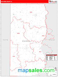 Edwards County, IL Wall Map Red Line Style by MarketMAPS