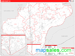 Clark County, IN Zip Code Wall Map Red Line Style by MarketMAPS