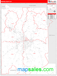 Monroe County, IN Zip Code Wall Map Red Line Style by MarketMAPS