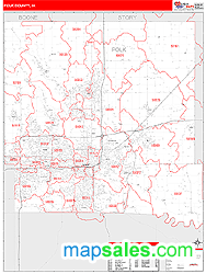 Polk County, IA Wall Map Red Line Style by MarketMAPS