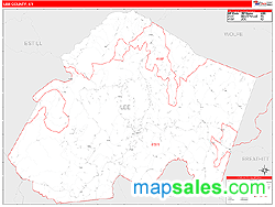 Lee County, KY Zip Code Wall Map Red Line Style by MarketMAPS