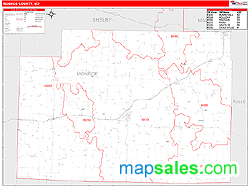 Monroe County, MO Zip Code Wall Map Red Line Style by MarketMAPS