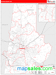 Durham County, NC Zip Code Wall Map Red Line Style by MarketMAPS
