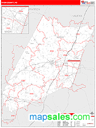 Nash County, NC Wall Map Red Line Style by MarketMAPS