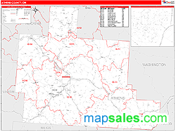 Athens County, OH Zip Code Wall Map Red Line Style by MarketMAPS