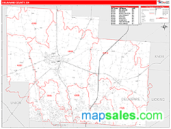 Delaware County, OH Zip Code Wall Map Red Line Style by MarketMAPS