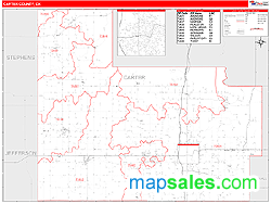 Carter County, OK Zip Code Wall Map Red Line Style by MarketMAPS