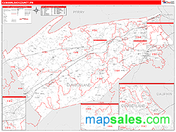 Cumberland County, PA Zip Code Wall Map Red Line Style by MarketMAPS