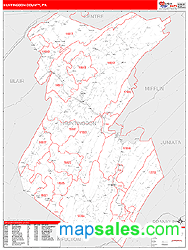 Huntingdon County, PA Zip Code Wall Map Red Line Style by MarketMAPS