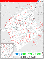 Anderson County, SC Zip Code Wall Map Red Line Style by MarketMAPS