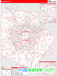 Bexar County, TX Zip Code Wall Map Red Line Style by MarketMAPS