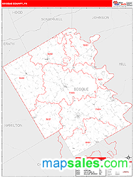 Bosque County, TX Wall Map Red Line Style by MarketMAPS