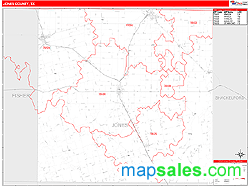 Jones County, TX Zip Code Wall Map Red Line Style by MarketMAPS