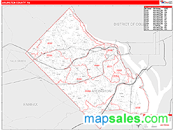Arlington County, VA Zip Code Wall Map Red Line Style by MarketMAPS