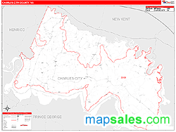 Charles City County, VA Zip Code Wall Map Red Line Style by MarketMAPS